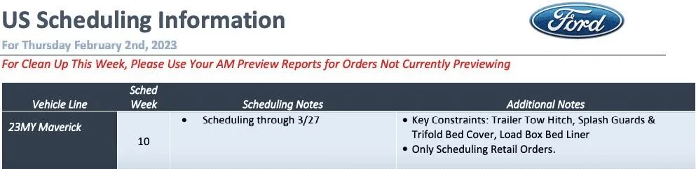 🗓️ Maverick scheduling on 2/2/23 for production weeks through 3/27 ...