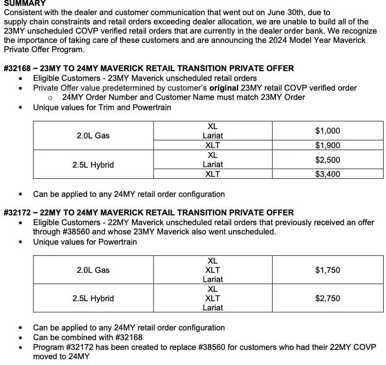Private Offer for 2024 Maverick -- Ford dealer bulletin ...