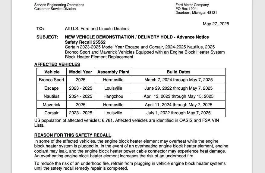 Recall: Engine Block Heater System - Element Replacement [2025 Maverick ...