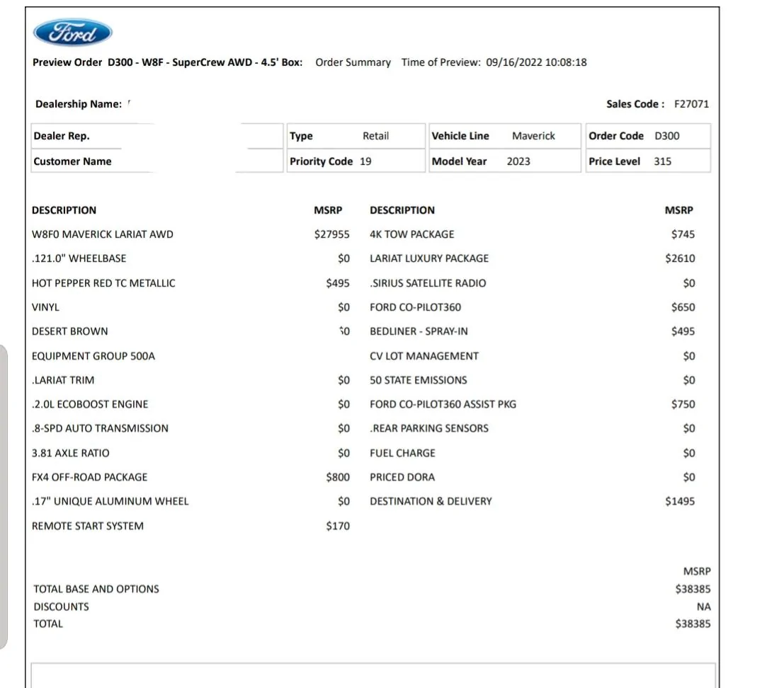My 2023 order | MaverickTruckClub - 2022+ Ford Maverick Pickup Forum ...