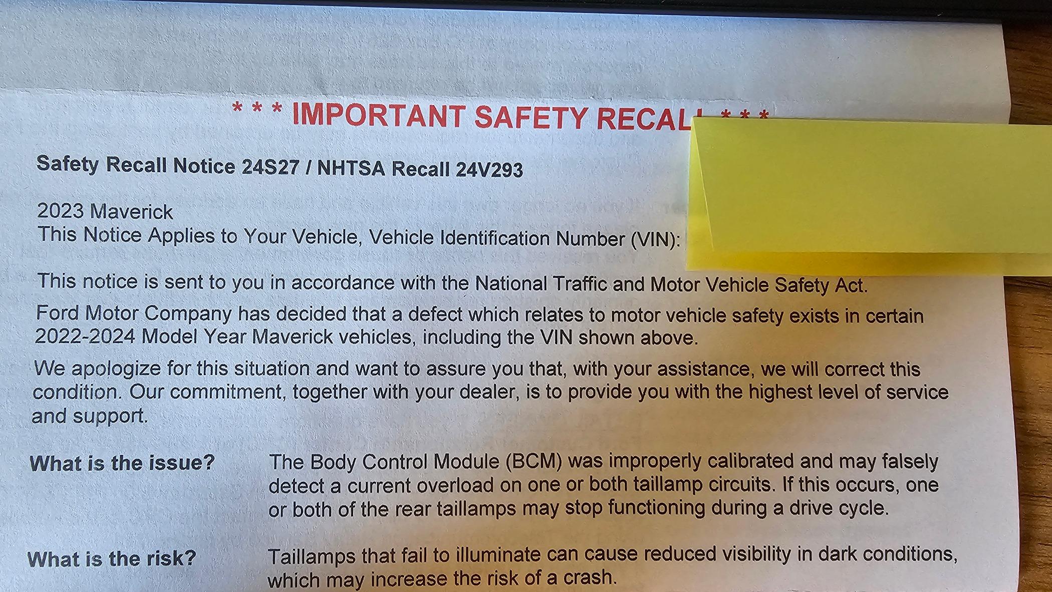 Had 3 Recalls Performed 🤞🏼 | Page 2 | MaverickTruckClub - 2022+ Ford ...