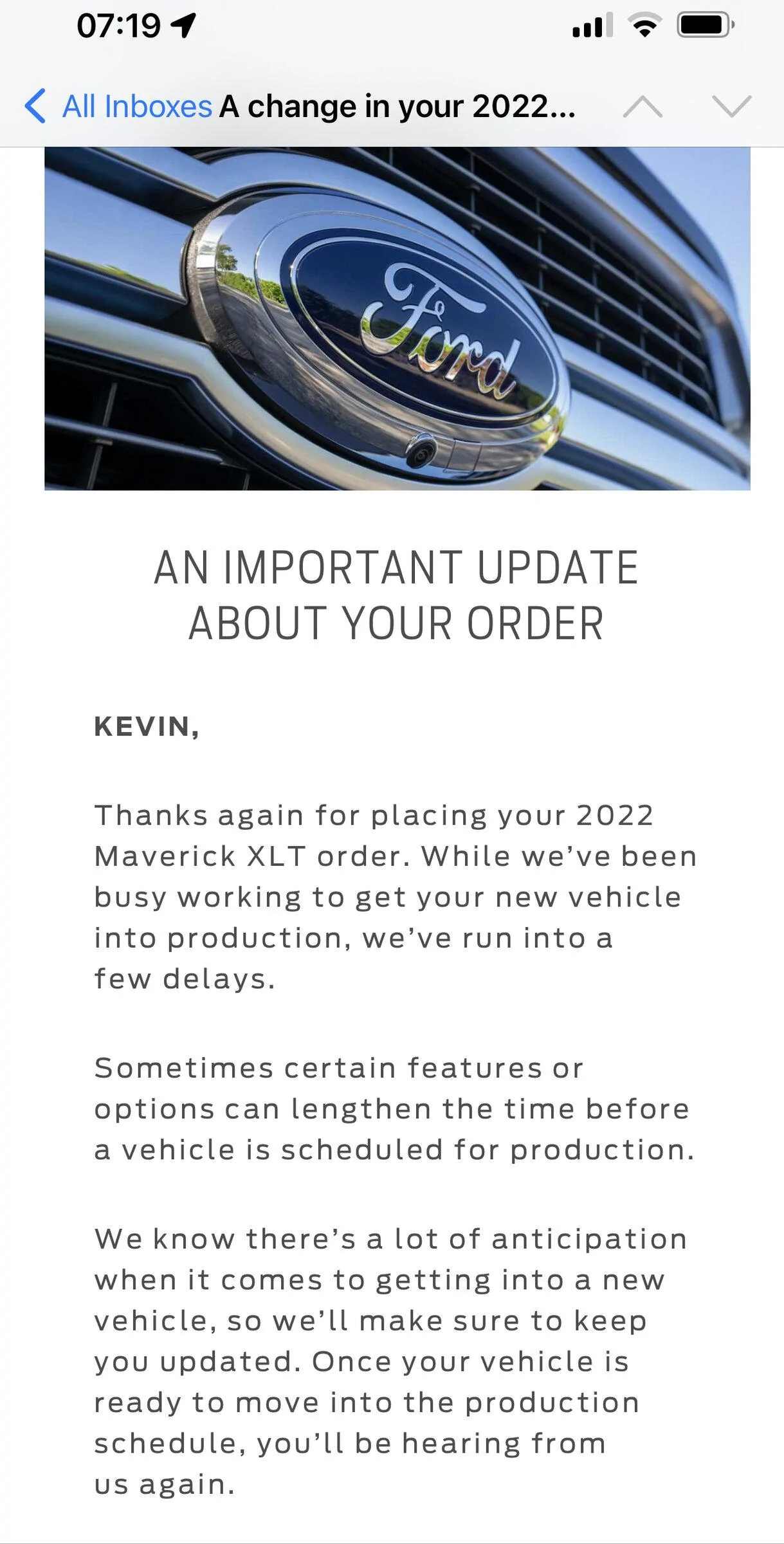 Ford sends out (blanket spam) email -- "An Important Update About Your ...