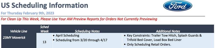 🗓️ Maverick Scheduling on 2/9/23 For Production Weeks 3/20-4/17 ...