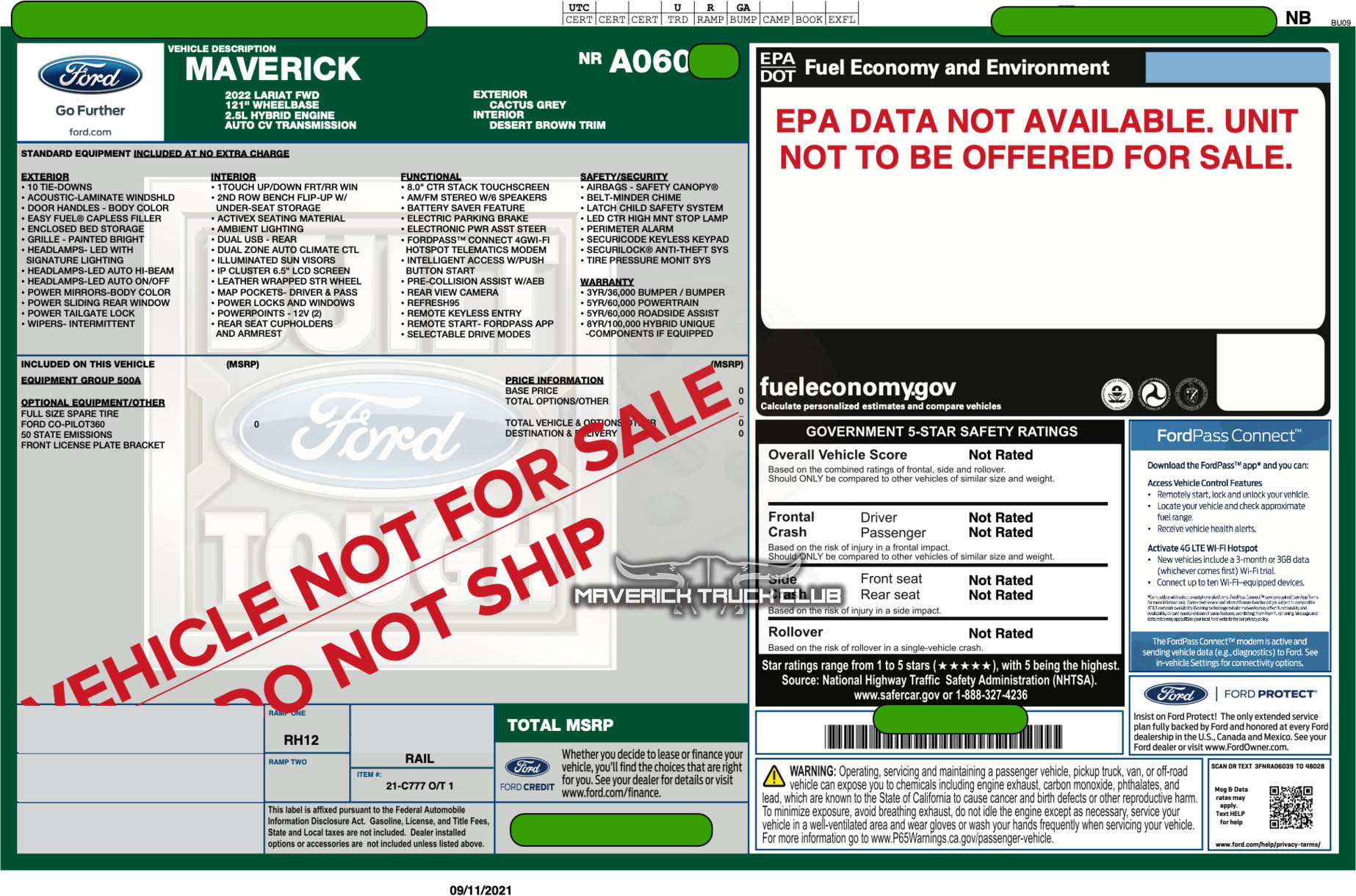 Hybrid Maverick In Production Status! Window Sticker Generated But Not ...