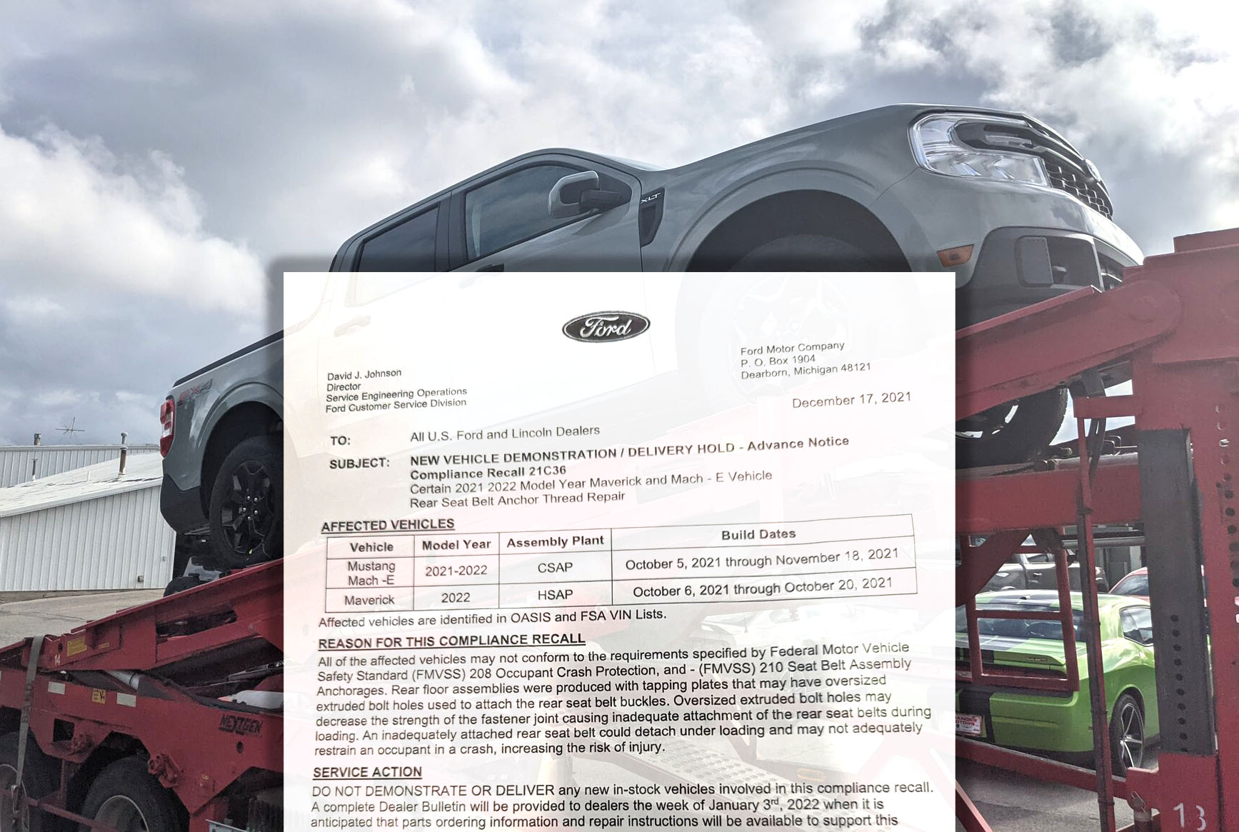 Recall 21C36 / Delivery Hold / Stop Sale: 2022 Maverick produced Oct 6 ...