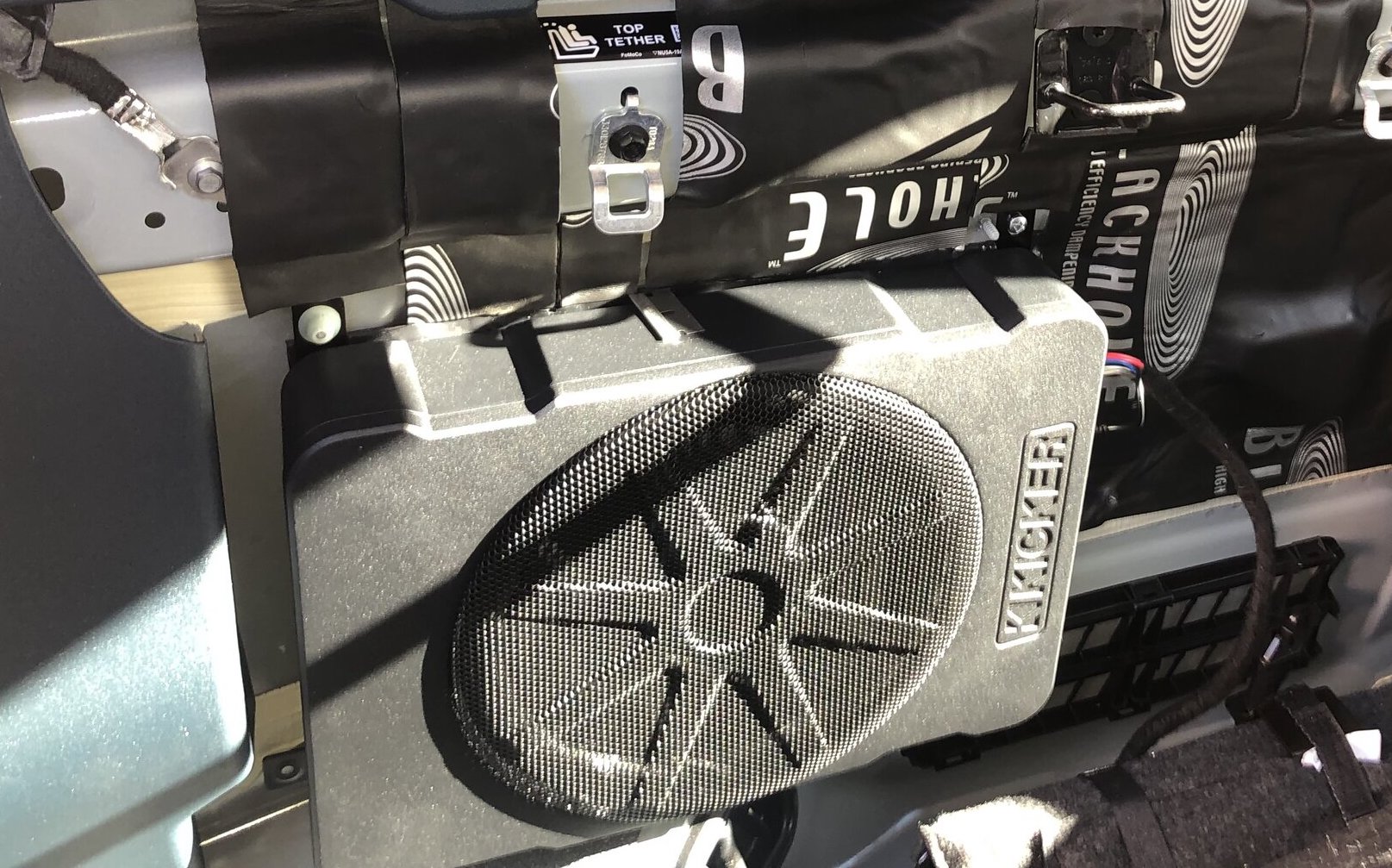 Kicker Hideaway HS10 installed behind rear seats | MaverickTruckClub ...