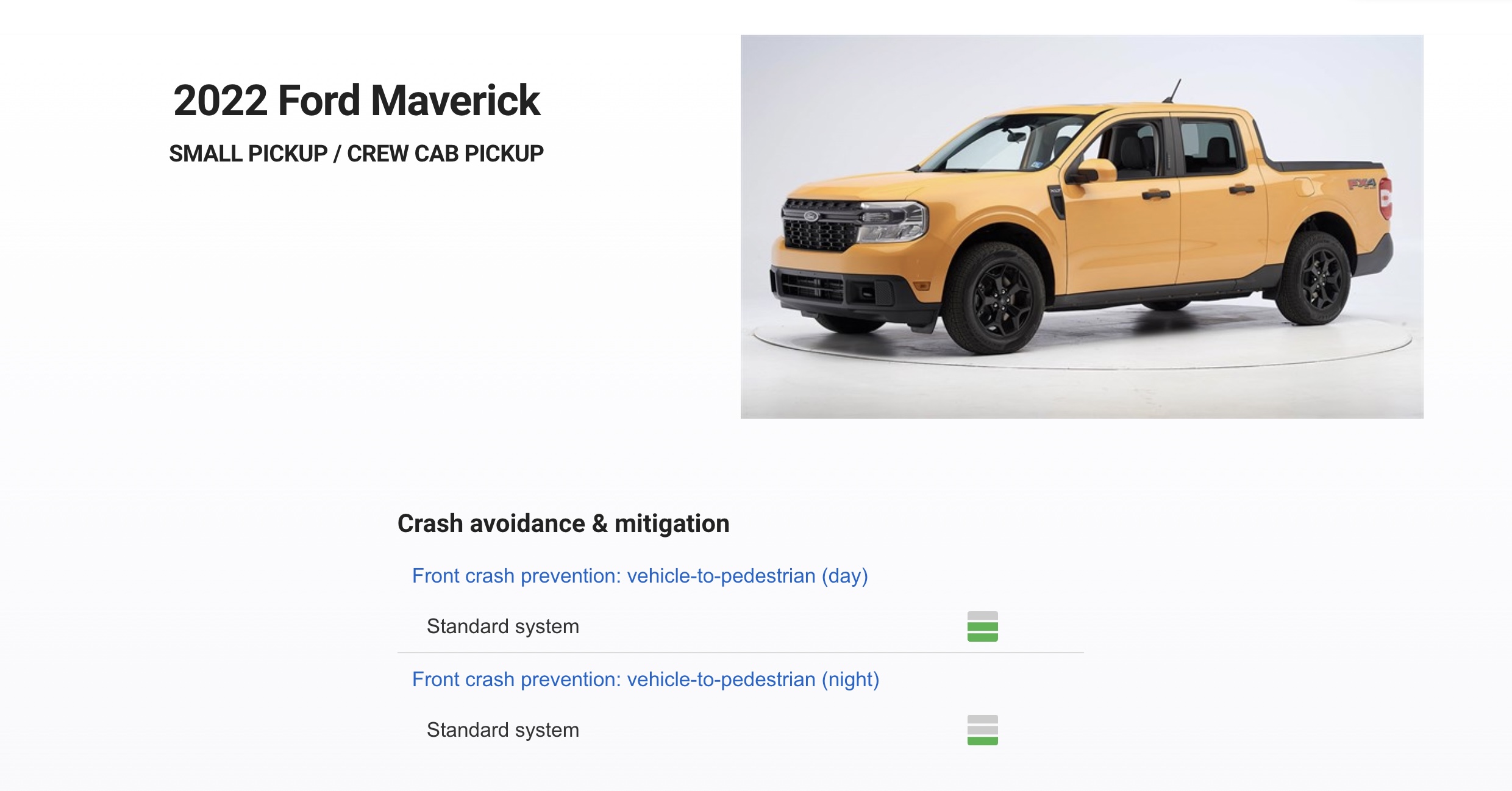 IIHS front collision avoidance testing results posted for 2022 Maverick ...