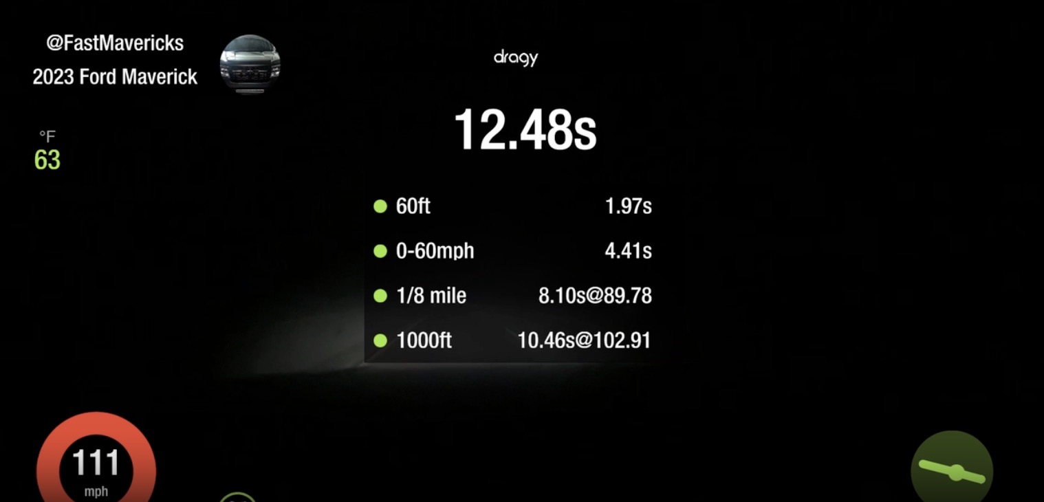12.4s @ 111mph Run Video | MaverickTruckClub - 2022+ Ford Maverick ...